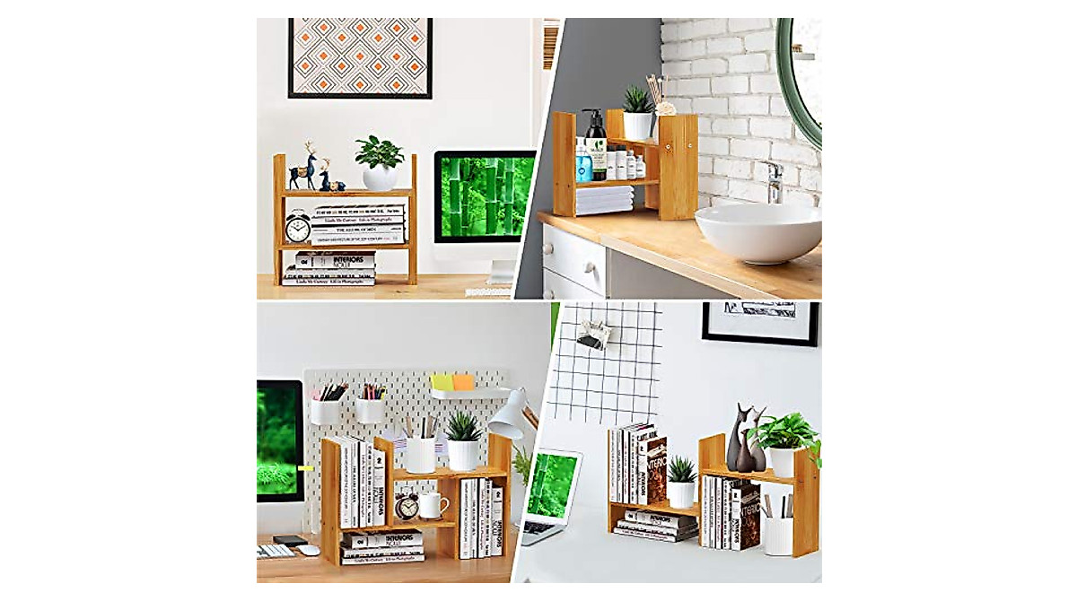 Pipishell Bamboo Desk Organizer – Adjustable & Expandable Storage Rack