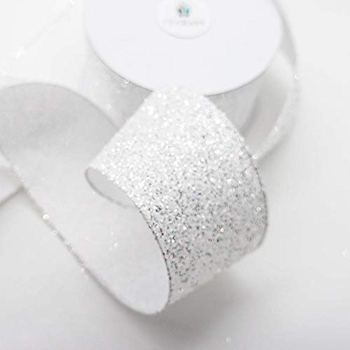 CT CRAFT LLC Sparking Silver Glitter Wired Ribbon for Home Decor, Gift Wrapping, DIY Crafts, 2.5” x 10 Yards x 1 Roll - White/Confetti