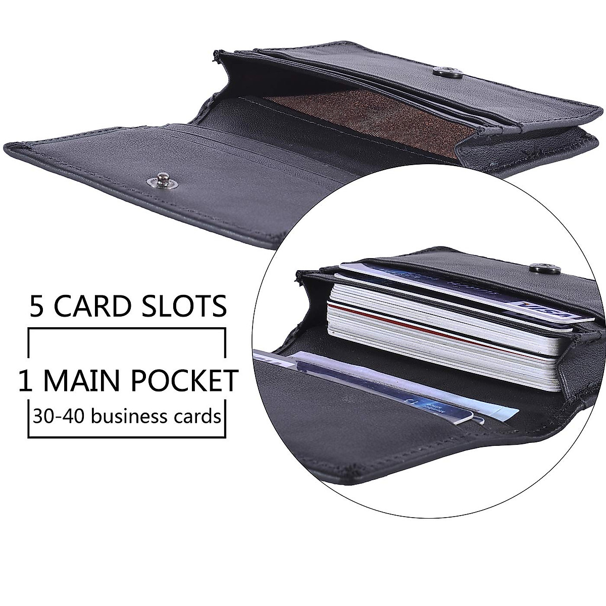 RFID Genuine Leather Bifold ID/Business Credit Card Case Holder for Men Slim Front Pocket Wallet Button(Black)