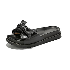Cape Robbin Feelin Sandals Slides for Women, Womens Mules Slip On Shoes with Bow - Black Size 9