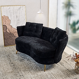 Modern Tufted Velvet Loveseat,Futon Club Two Seater Sofa,Compact Living Room Studio,Office,Dormitory,Breathable Spring Small Sofa For Entertainment Room Suitable For Living Room ＆ Bedroom (Black)