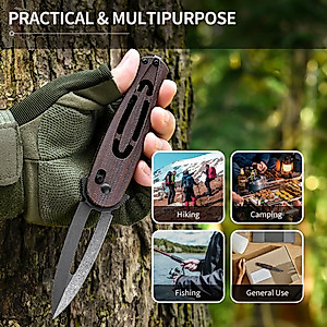 Cohesion Pocket Knives & Folding Knives - D2 Steel Blade Micarta Handle Reversible Pocket Clip, EDC Knife for Camping