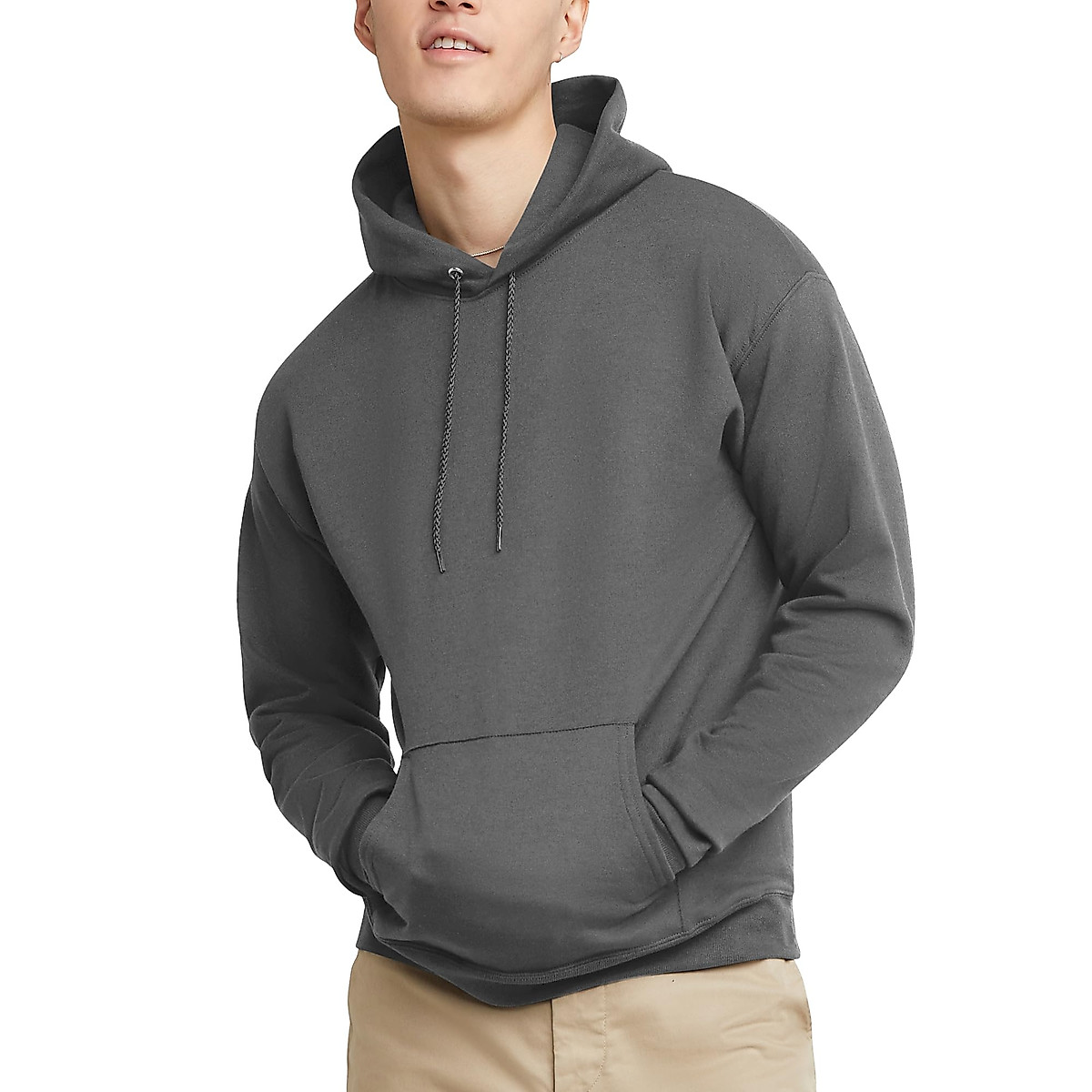 Hanes Men's Pullover EcoSmart Hooded Sweatshirt, Smoke Grey, X-Large