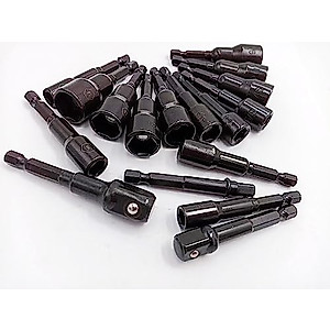 LONKER 17pcs Magnetic Nut Driver Set,CR-V Hex Head Drill Bit Screwdriver Socket Set- 1/4” Hex Head Impact Driver Bit Set,SAE & Metric | Impact Magnetic Nut Driver Bit Set