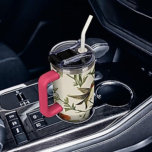 Hummingbirds Flowers 40 Oz Stainless Steel Cup Travel Tumbler with Handle and Straw Lightweight Coffee Mug for Home Office