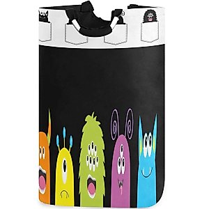 visesunny Collapsible Laundry Basket Monster Face Set Large Laundry Hamper with Handle Toys and Clothing Organization for Bathroom, Bedroom, Home, Dorm, Travel