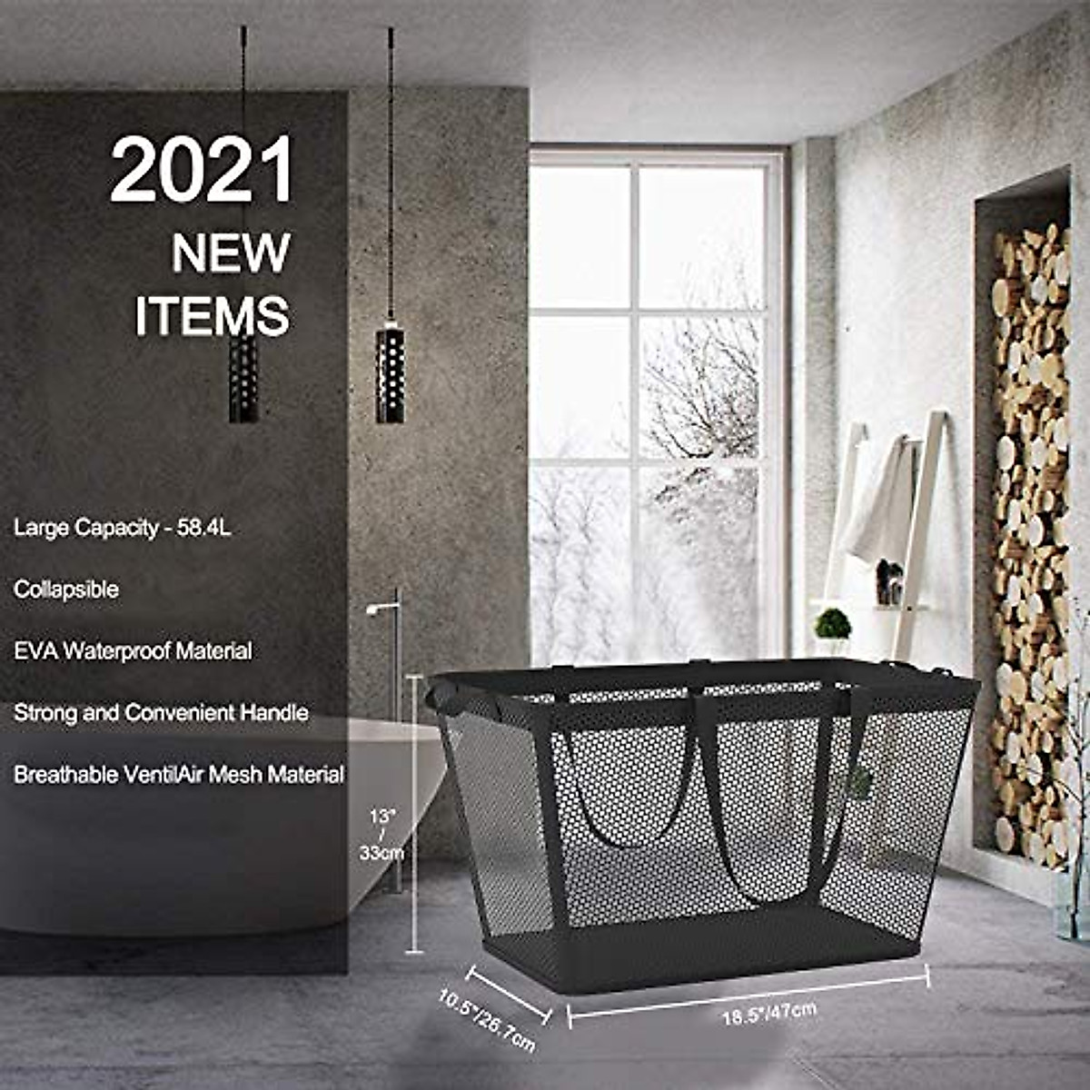 NPET Laundry Hamper Basket(Multi-Style), Protable Plastic Clothes Bag with EVA Waterproof & Breathable Mesh Material, Storage Bins for Laundry, Bathroom, Bedroom and Dormitory(Square, Black)