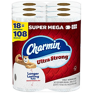 Charmin Ultra Strong Toilet Paper, 18 Super Mega Rolls = 108 Regular Rolls