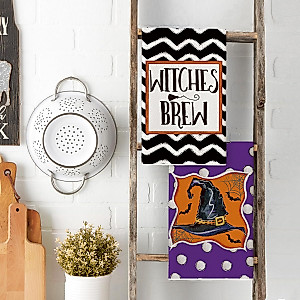 Artoid Mode Witches Brew Hat Boots Halloween Kitchen Towels Dish Towels, 18x26 Inch Seasonal Decor Hand Towels Set of 4