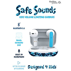 Gabba Goods Safe Sound Earbuds for Kids, Built-in Mic up to 8 Hours of Playing time with Charging Case Kids Proof