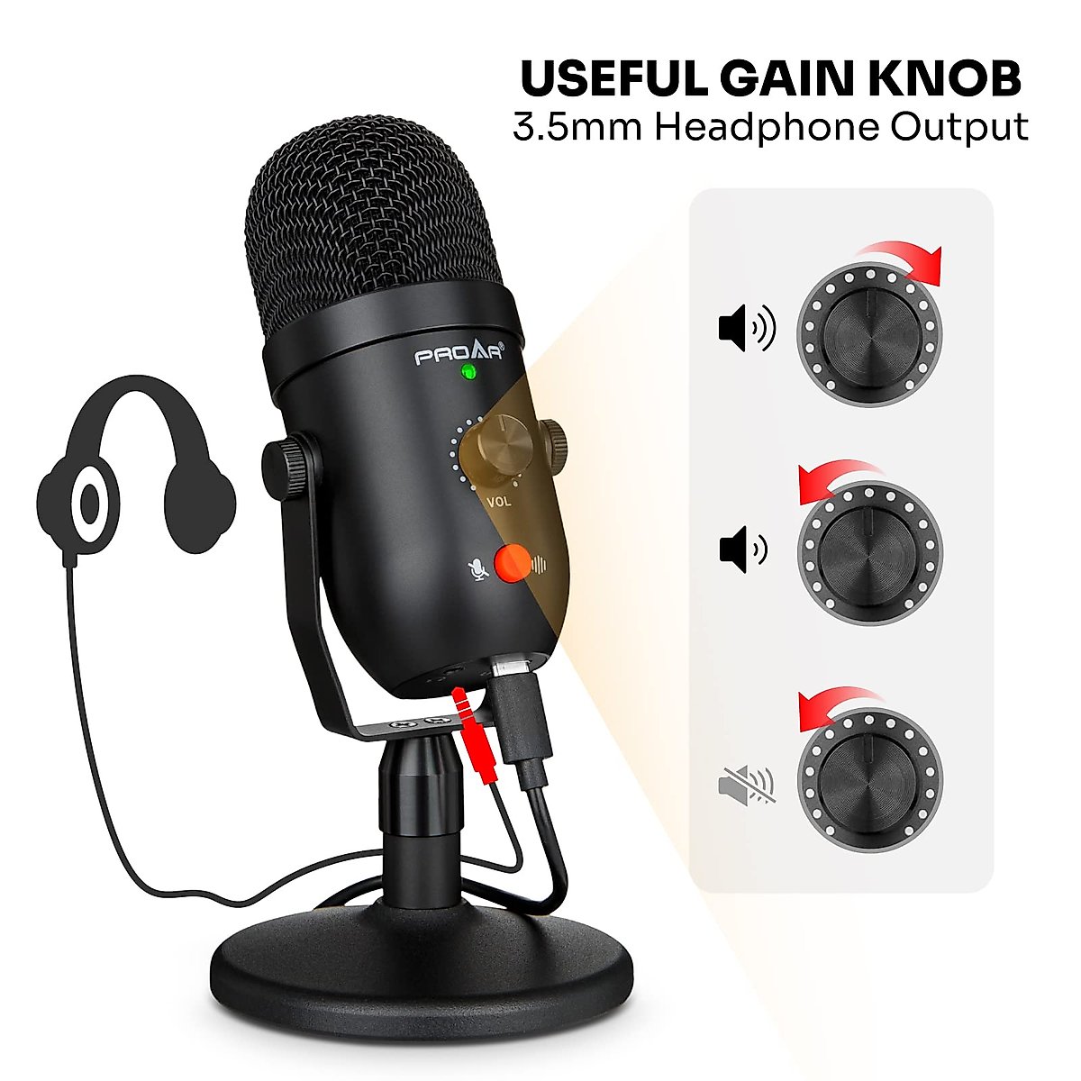Podcast Microphone for Phone/Pad/PS4,Condenser Recording USB Microphone for Computer,Metal PC Microphone for Gaming,ASMR,YouTube,Streaming Mic Kit with Noise Cancelling for Laptop MAC or Windows