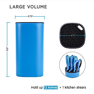 Universal Knife Block Holder for Kitchen, WELLSTAR Knife Stand without Knives, Safe Space Saver Large Volume Stable Knife Storage with Scissors Slot, Detachable for Easy Cleaning - Blue