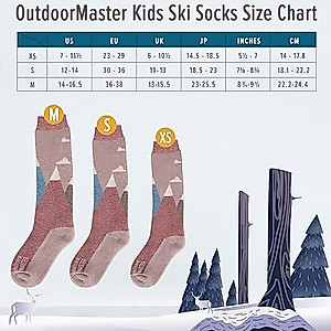 OutdoorMaster Kids Ski Socks 2 Pack - Merino Wool Blend, Over the Calf Design (M, Mt View - 2)