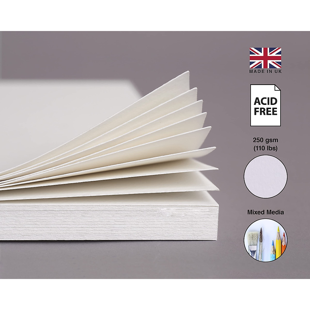 Mixed Media Paper Art Pad, 40 Sheets, A4 Size 110 lb/250 GSM, Glue Bound, Bleedproof, Acid Free, Cold Pressed for Artists Wet, Mixed Media Drawing and Techniques, Made in UK by Acuma Crafts