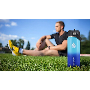 SENDESTAR Stainless Steel Wide Mouth Water Bottle 18oz Double Wall Vacuum Insulated Leak Proof Bottle with New Flex Straw Lid & Spout Lid