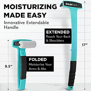 bearback Lotion Applicator for Back & Body – Premium Long Folding Handle with 2 Rollers – Apply Self-Tanner, Lotion, Medication – American Small Business (Teal)