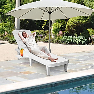 LUCKYERMORE Outdoor Chaise Lounge, Patio Lounge Chairs for Outside, 74" Pool Lounge Chairs wih 4 Level Adjustable Backrest, 350lbs Weight Capacity Plastic White Pool Furniture, Waterproof