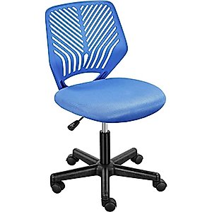 Yaheetech Students Desk Chair Low-Back Armless Study Chair Swivel Task Chair Cute Bedroom Chair with Lumbar Support Adjustable Height for Youth, Blue