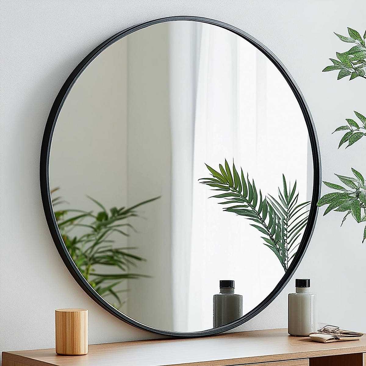 Oruii Black Circle Mirror, 20 inch Round Mirror, Wall Mirror Circular, Black Bathroom Mirror, Round Wall Mirrors for Living Room, Bedroom, Bathroom, Washroom, Rustic, Vanity.