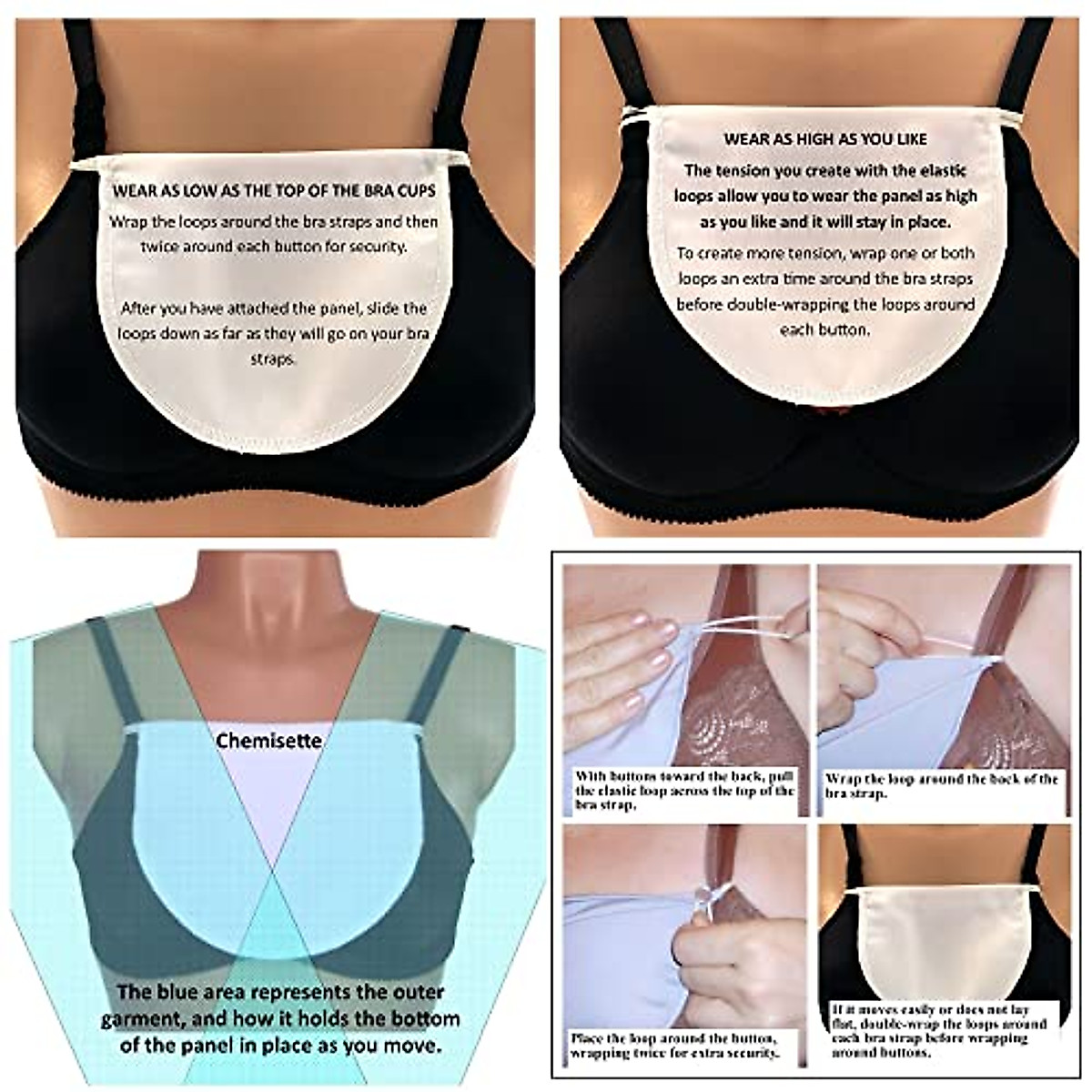 Chemisettes by Anne Modesty Panel Cleavage Cover Mock Cami Black - Grey Size B