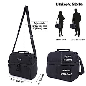 MORIOX Small Lunch Box Double Deckers Thermal Insulation Lunch Bag Leakproof Mini Cooler with Shoulder Strap for Work School Picnic (Black)