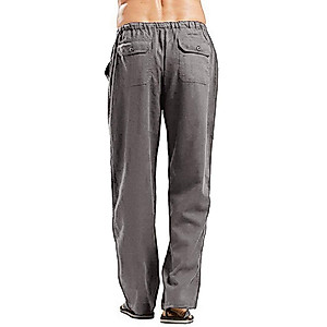 Men's Drawstring Linen-Blend Pant with Back Elastic Waistband Coffee,Medium