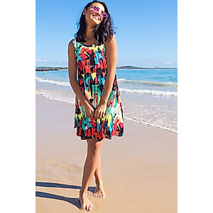 Beach Dresses for Women Summer Tshirt Floral Sundress Sleeveless Pockets Casual Loose Tank Dress(S2-COL,L) Multicolor