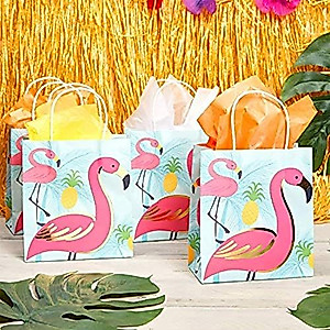 Sparkle and Bash Flamingo Gift Bag with Handles for Birthday Party Favors (8 x 9 x 4 In, 15 Pack)