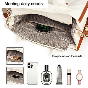 MEEJUNE Canvas Tote Bag for Women Top Handle Handbag Crossbody Tote Bag for Women Canvas Tote Bag with Zipper Trendy Shoulder Bag Everything Tote Bag with Adjustable Strap-Beige