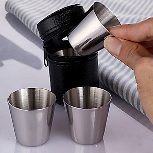 URMAGIC 8 Pcs Stainless Steel Shot Cups,1Oz Metal Shot Glass Drinking Vessel with 2 Pack Carrying Case,Drinking cups,Outdoor Camping Travel Cup,Coffee Tea Cup,Metal Wine Glasses,Bar Glassware