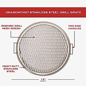 Dragonfire Stainless Steel Grill Grate - 19" Diameter Round Campfire Grate Made with Two Side Handles, Heavy-Duty Metal, and Rhombic Grill Mesh Design