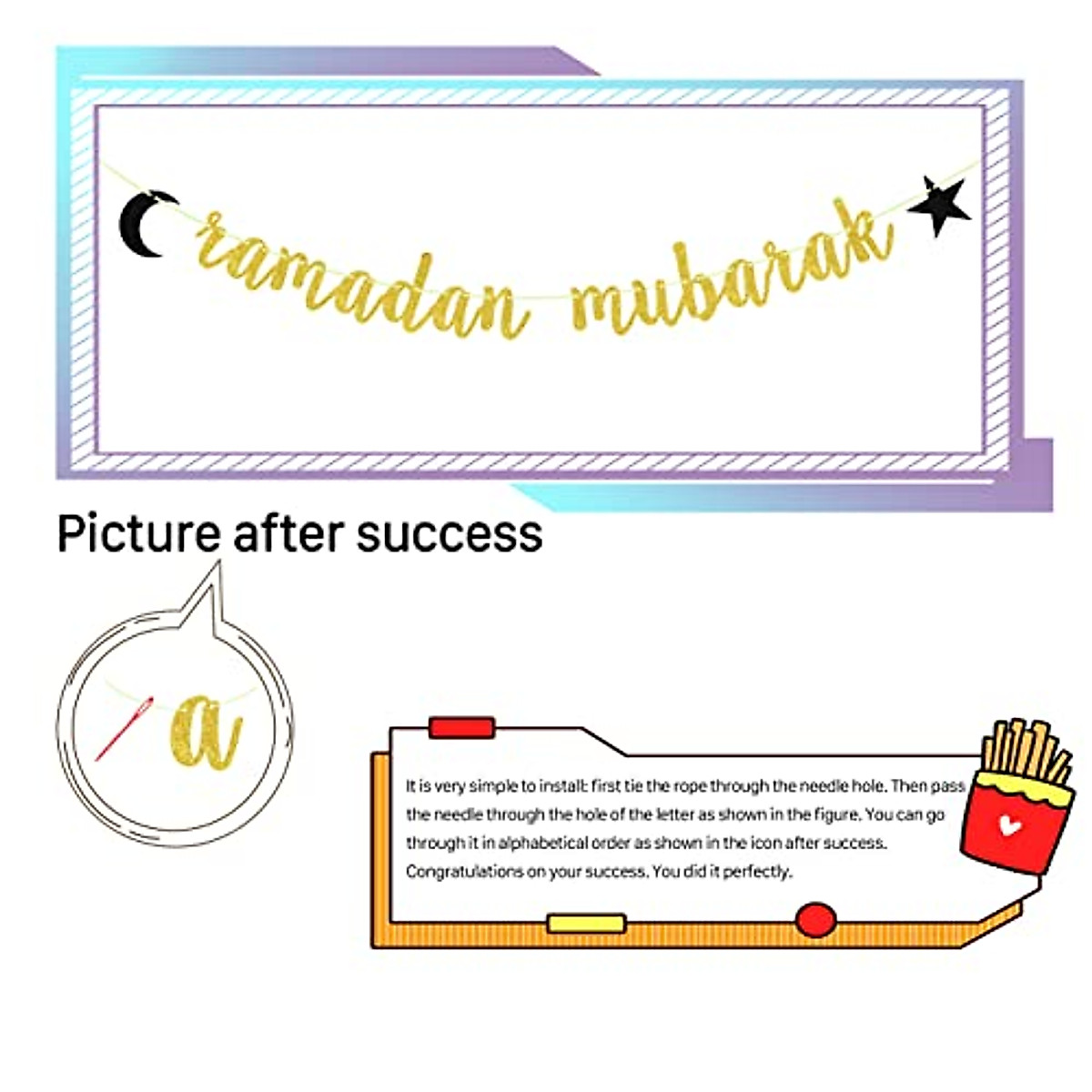 Ramadan Mubarak Banner Eid Mubarak Banner Gold GlitterEid Mubarak Decorations | Eid Mubarak Party Decorations Supplies Eid Mubarak Party Decorations（Coffee Gold and Black）