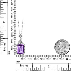 Gem Stone King 925 Sterling Silver Purple Amethyst Pendant Necklace For Women (6.85 Cttw, Gemstone Birthstone, Emerald Cut 14X10MM, with 18 Inch Silver Chain)