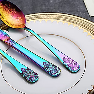 20 Pcs rainbow Silverware Set, Flatware Cutlery Set, Stainless Steel Tableware Eating Utensils, Colorful Silverware Set for 4, Knives Spoons Forks, Mirror Finish and Dishwasher Safe,Flower handle