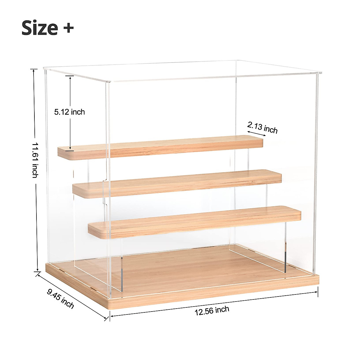 Display Case, innoAura Acrylic Display Case Box with Sticker, 4 Tier Wood Base Display Cases for Collectibles, Action Figure Display Case for Doll Toy Mini Figure (11.8x8.7x11 inch)