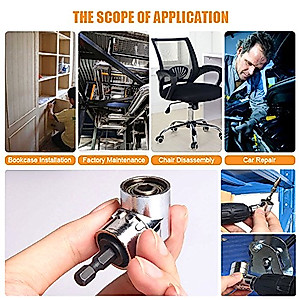 CIGOTU Universal Socket, 7mm-19mm Multifunctional Cordless Ratchet Adapter Socket Wrench Set, Screwdriver Set Hex Bit + 105 Degree Right Angle Drill