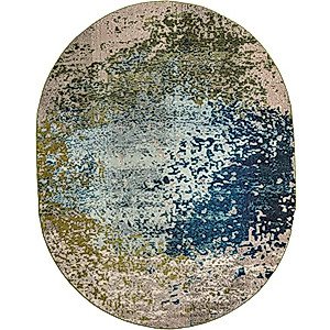 Rugs.com Hyacinth Collection Rug – 8' x 10' Oval Blue Medium Rug Perfect for Living Rooms, Large Dining Rooms, Open Floorplans
