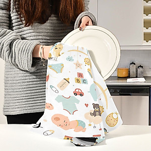 SLHKPNS Baby Shower Set Cute Cartoon Kitchen Dish Towel Set of 1, Lovely Animals 18x28in Absorbent Dishcloth Reusable Cleaning Cloths for Household Use