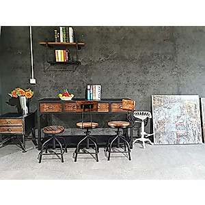 Topower Farmhouse Kitchen Stool, Industrial Counter Stool, Kitchen Deco Round Seat Standard Height Adjustable Swivel Bar Stools with Backrest Indoor House Design Wood Backrest Black Set of 2