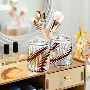 ATTX Sport Baseball Print Qtip Holder Dispenser for Cotton Ball, Cotton Swab,Plastic Clear Apothecary Jar, Home Décor Kitchen Storage Jar,2 Pack