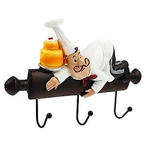 Cabilock Cute Chef Hooks 2Pcs Resin French Chef Figurine Coat Rack Wall Mounted Wall Hooks Decorative Cook Hanger Hook Towel Hooks Hat Rack for Home Kitchen Bakery Chef Kitchen Hanger