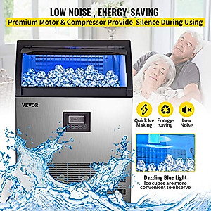 VEVOR Commercial Ice Maker Machine 200LBS/24H, 710W Stainless Steel Ice Machine with 55LBS Storage Capacity, 90 Ice Cubes Ready in 11-15Mins, Includes Water Filter and Connection Hose