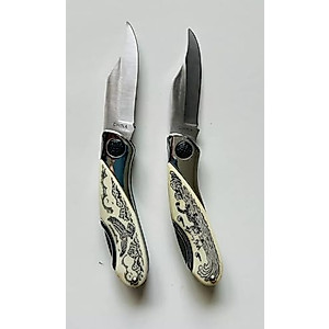 440 STAINLESS STEEL Pocketknife - White Handle, Outdoor, Hunting, Camping, Household - Stainless Steel Material