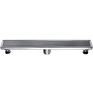 ALFI brand ABLD24D 24" Modern Stainless Steel Linear Shower Drain with Groove Lines, Silver