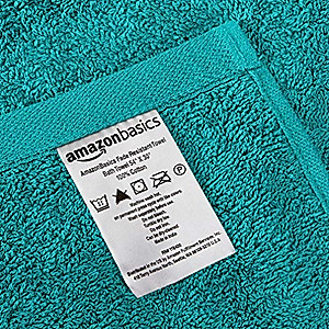 Amazon Basics 6-Piece Fade Resistant Bath towel, Hand and Washcloth Set - Cotton, Teal, 14.25"L x 10.85"W