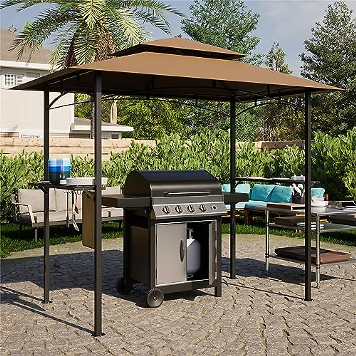8 x 5 FT Grill Gazebo Grill Canopy Double Tiered BBQ Gazebo Outdoor BBQ Canopy, Canopies for Outside Canopies, Gazebos & Pergolas
