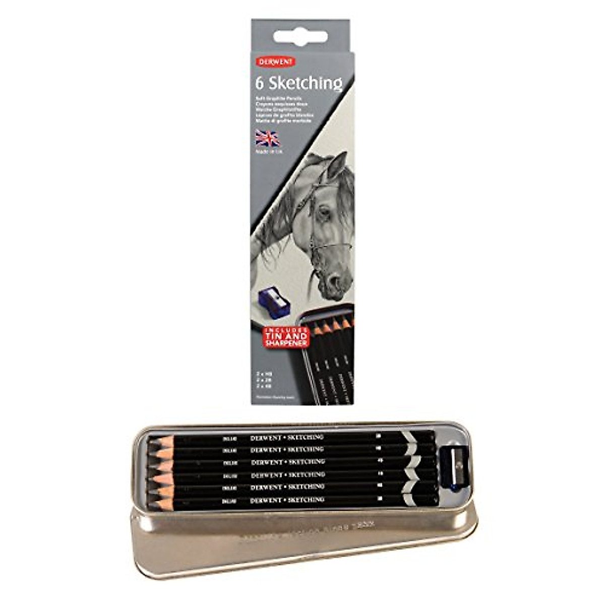Derwent Sketching Pencils, 4mm Core, Metal Tin, 6 Count (0700836)