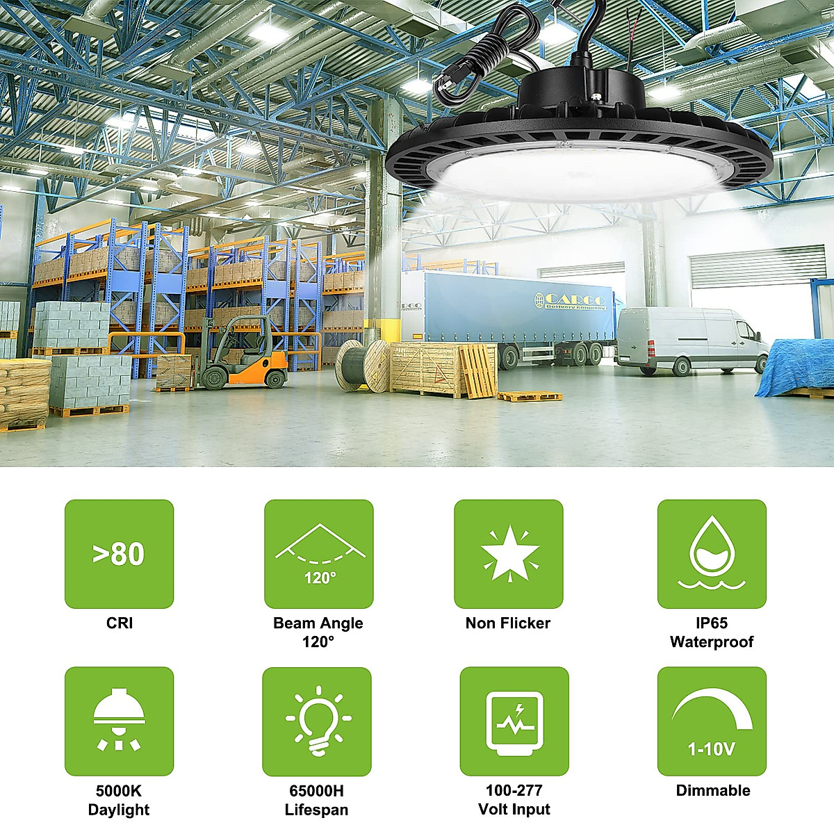 SENSAN led UFO LED High Bay Light 240W 1-10V Dimmable High Bay Led Shop Lights 5000K US Plug&Hook High Bay Led Lights 36000LM ETL Listed - Ideal Led Shop Lights UFO Lights Led Warehouse Lights