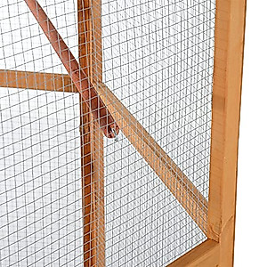 PawHut 69" Large Wooden Hexagonal Outdoor Aviary Flight Bird Cage with Covered Roof