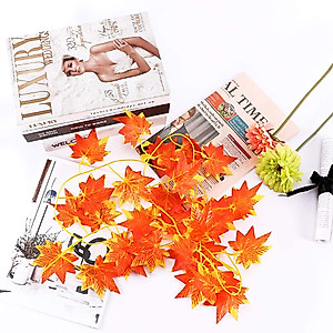 Kalolary 90 Feet 12 Strands Artificial Fall Maple Leaves Garland Autumn Fake Leaf Vine Garland Hanging Plant for Home Garden Easter Thanksgiving Indoor Outdoor Decor